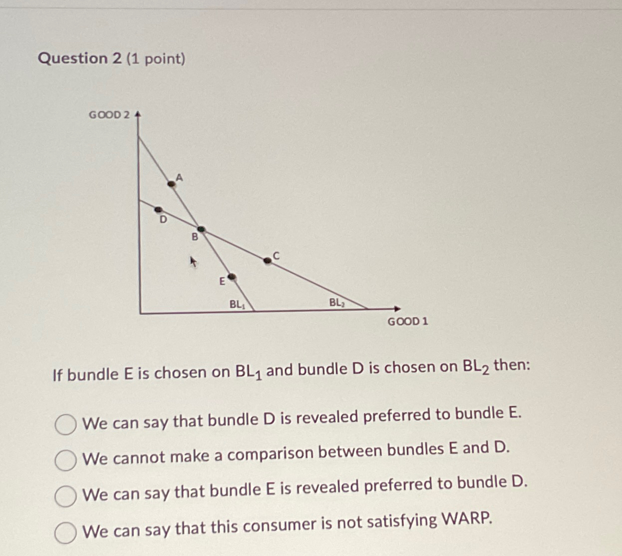 Solved Question 2 (1 ﻿point)If bundle E ﻿is chosen on BL1 | Chegg.com