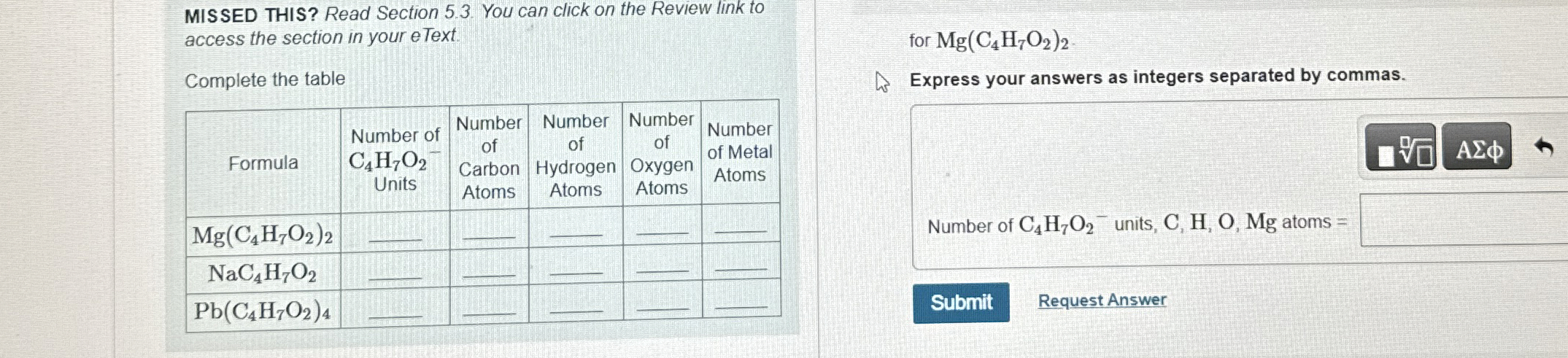 Solved Complete the tablefor Mg(C4H7O2)2.Express your | Chegg.com