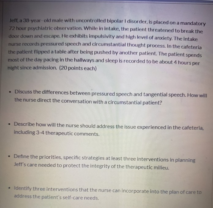 Solved Jeff, a 38-year-old male with uncontrolled bipolar I | Chegg.com