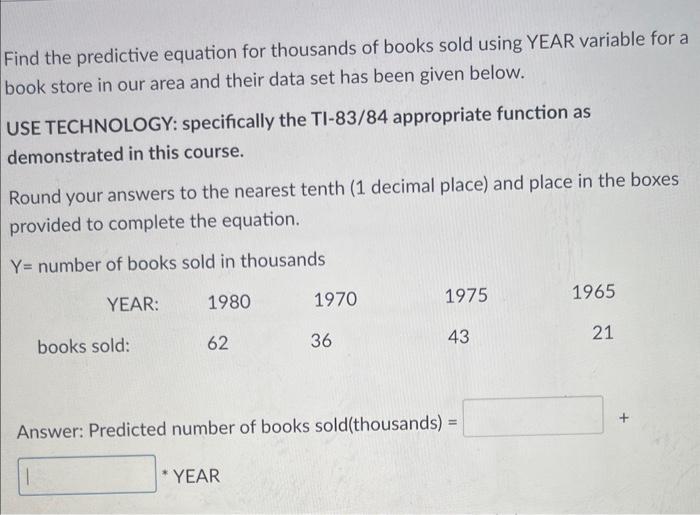 Solved Find the predictive equation for thousands of books | Chegg.com