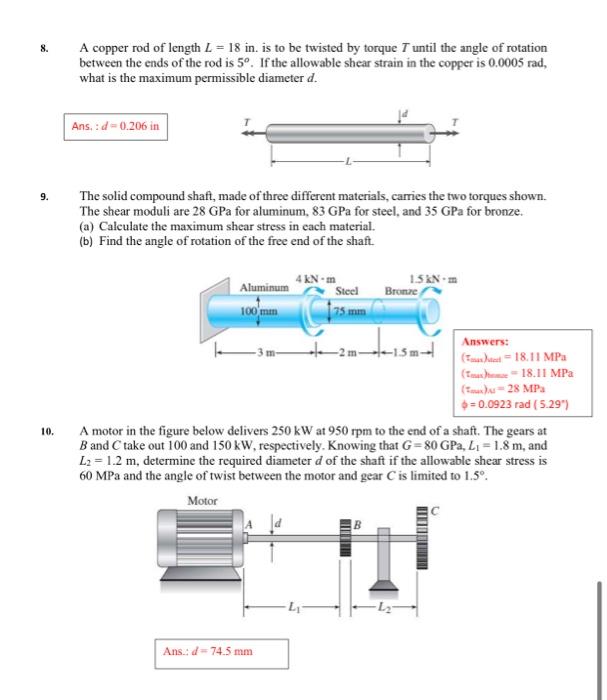 Solved A copper rod of length L=18in. is to be twisted by | Chegg.com