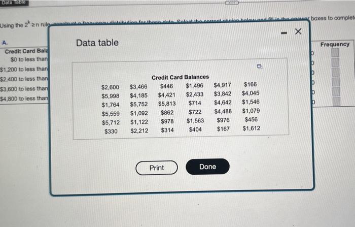 Solved Data tablea) Using the 2k≥n rule, construct a | Chegg.com