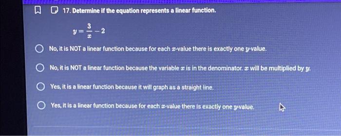Solved 17. Determine if the equation represents a linear | Chegg.com
