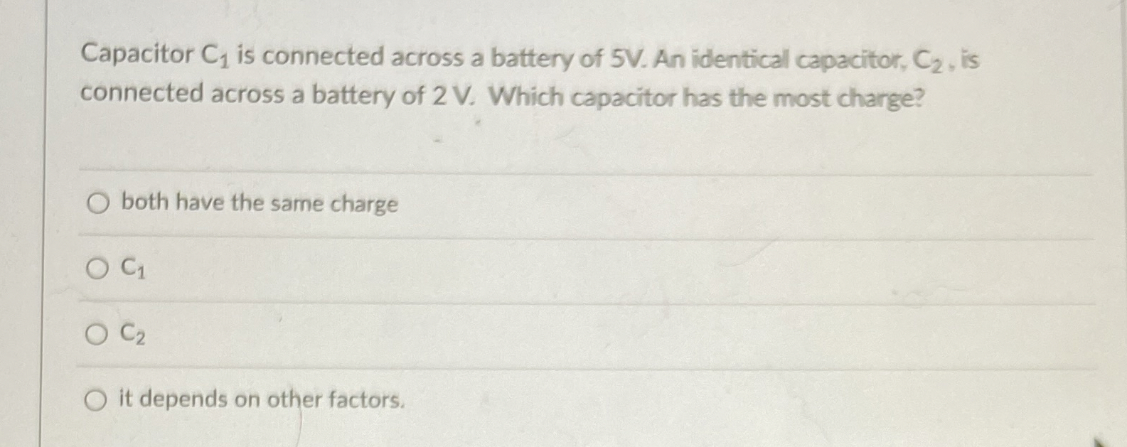 Solved Capacitor C1 ﻿is Connected Across A Battery Of 5 ﻿v