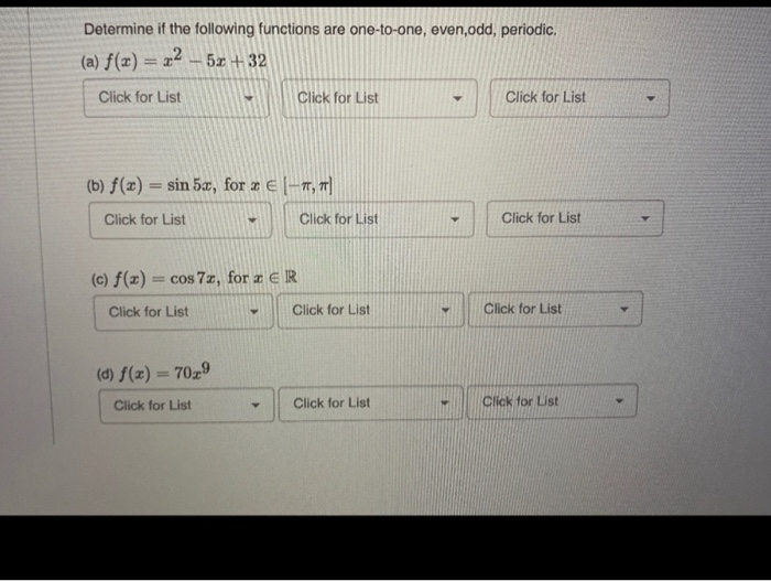 Solved Determine if the following functions are one-to-one, | Chegg.com