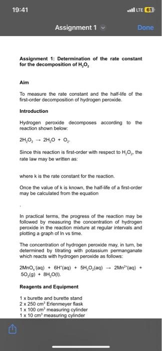 19:41 Aim Assignment 1 Assignment 1: Determination of | Chegg.com