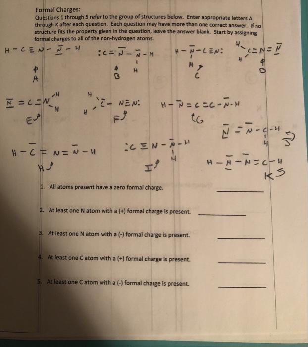 Solved Formal Charges: Questions 1 through 5 refer to the | Chegg.com