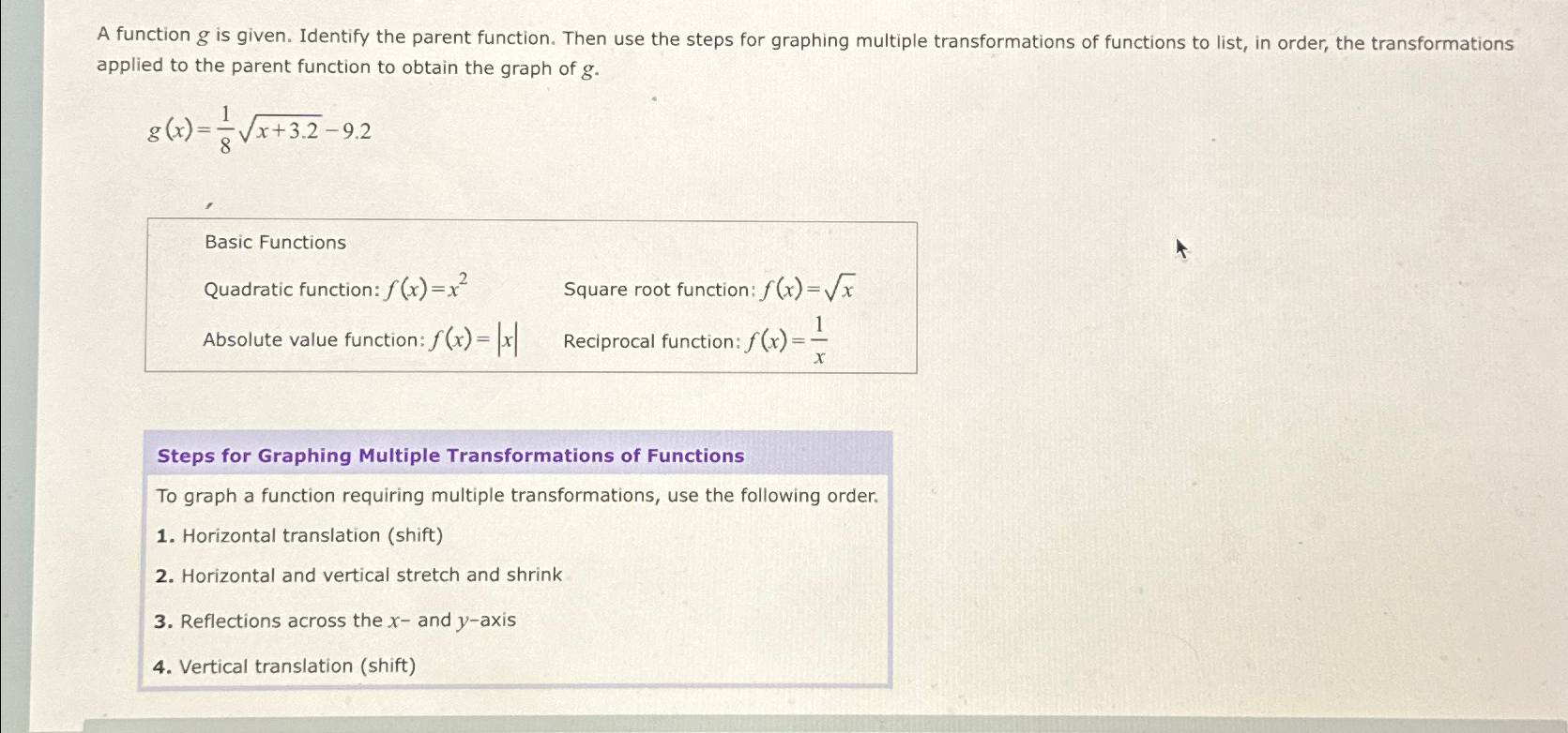 Solved A function g ﻿is given. Identify the parent function. | Chegg.com