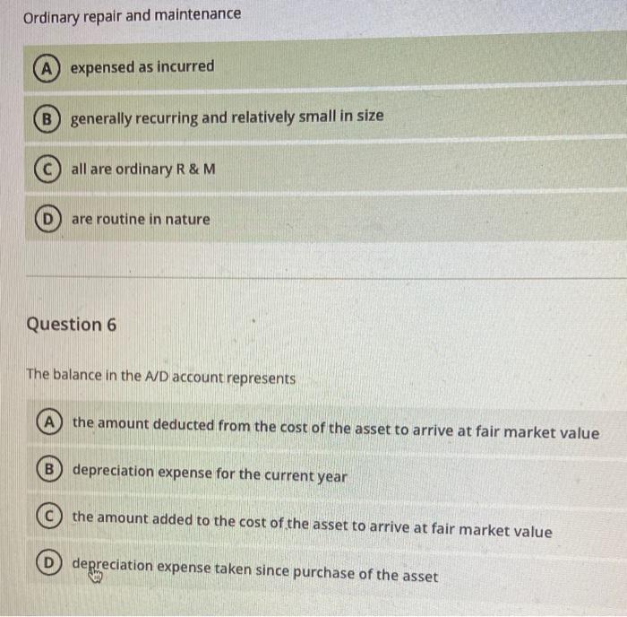 Solved Ordinary repair and maintenance expensed as incurred | Chegg.com