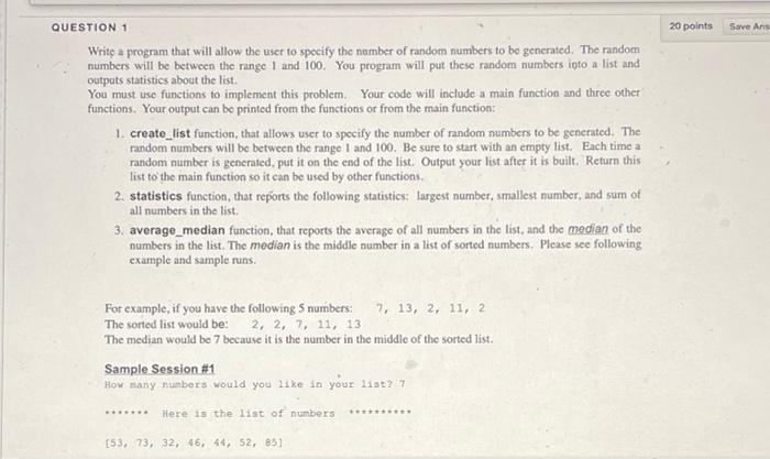 Solved QUESTION 1 20 points Save Ans Write a program that | Chegg.com