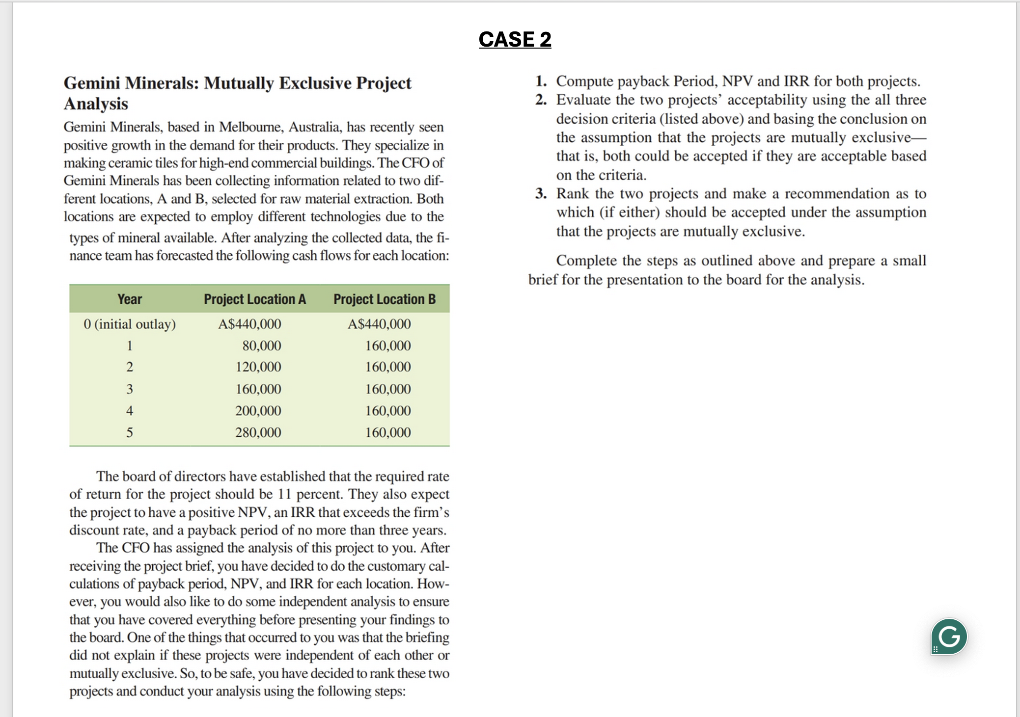 Solved Compute payback Period, NPV and IRR for both | Chegg.com