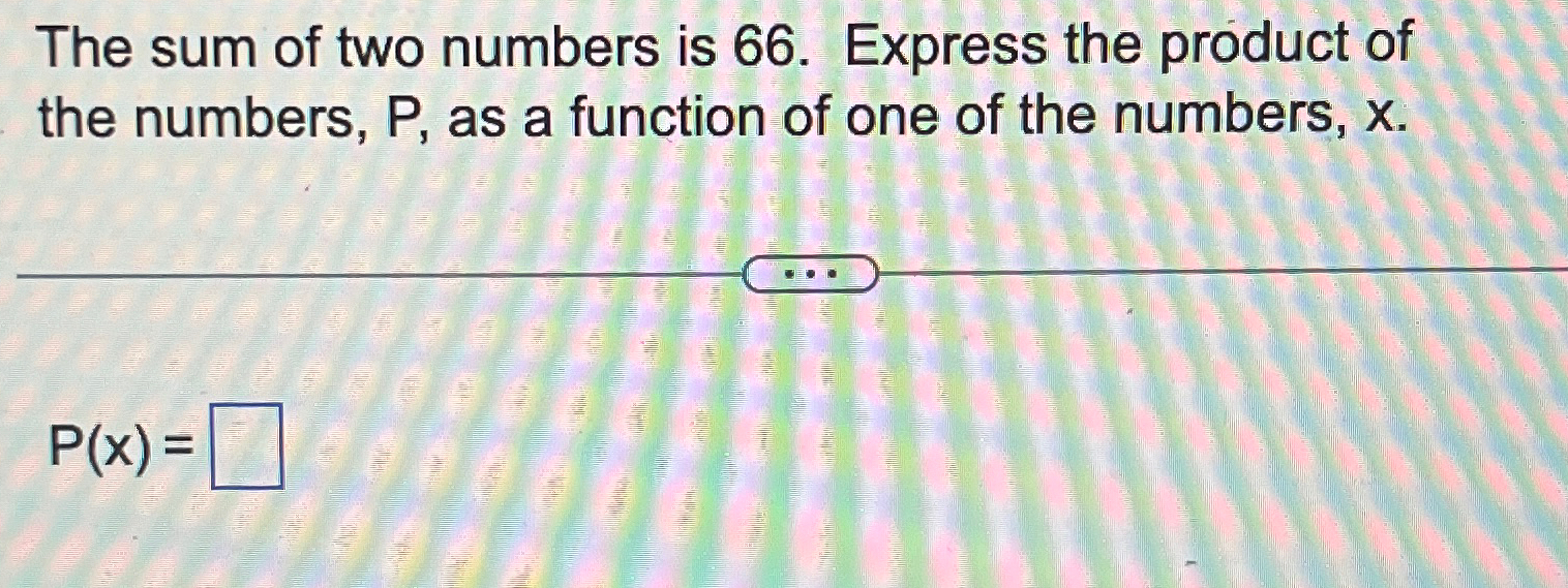Solved The sum of two numbers is 66 . ﻿Express the product | Chegg.com