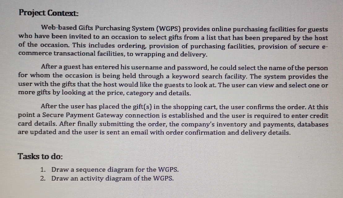 Project Context:Web-based Gifts Purchasing System | Chegg.com