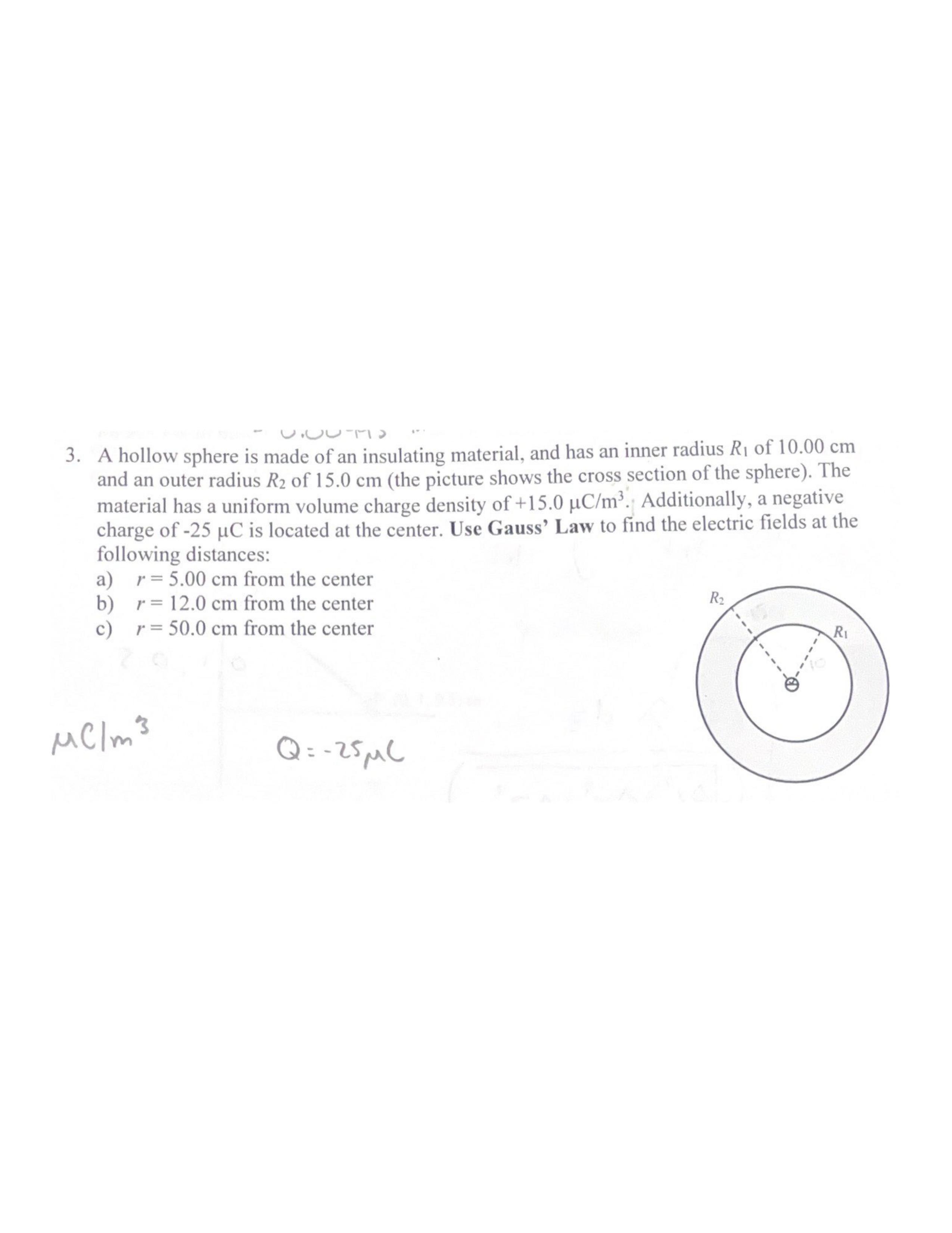 Solved A hollow sphere is made of an insulating material, | Chegg.com
