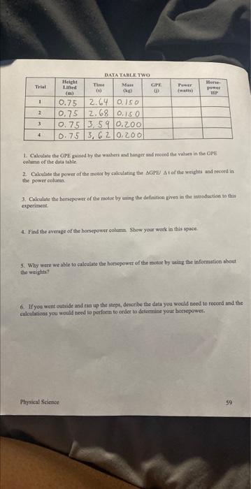 Solved 1. Calculale the GPE gained by the wathers and langer | Chegg.com