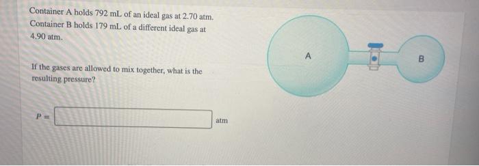 Solved Container A holds 787 mL of ideal gas at 2.90 atm. | Chegg.com