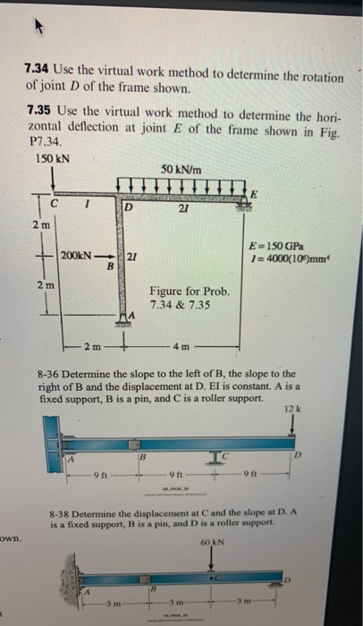 Solved 7.34 Use the virtual work method to determine the | Chegg.com