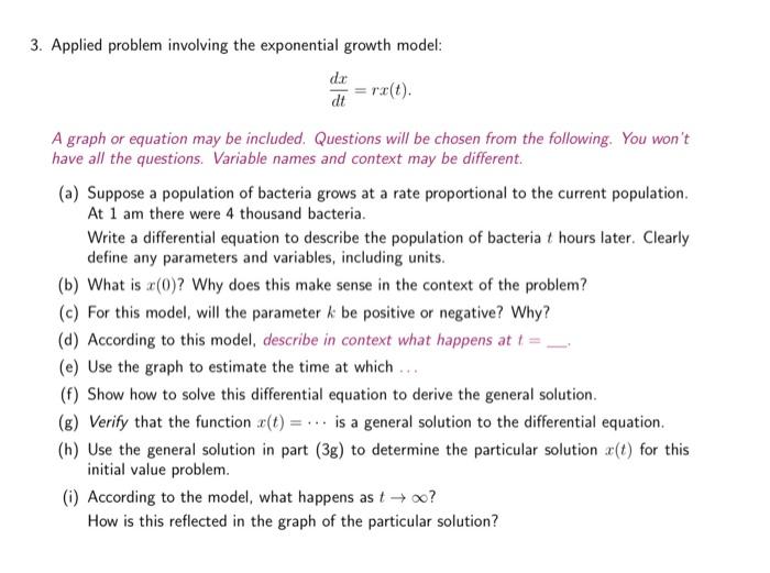Solved 3. Applied problem involving the exponential growth | Chegg.com