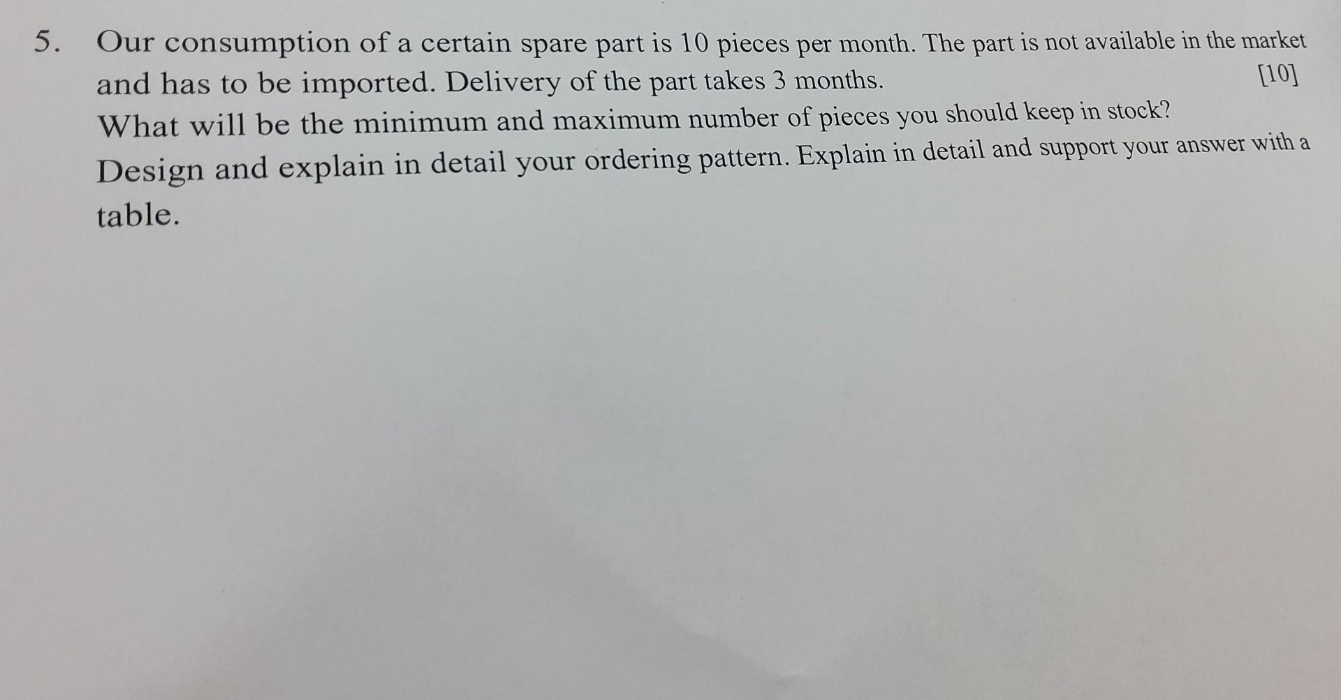 Solved 5. Our consumption of a certain spare part is 10 | Chegg.com
