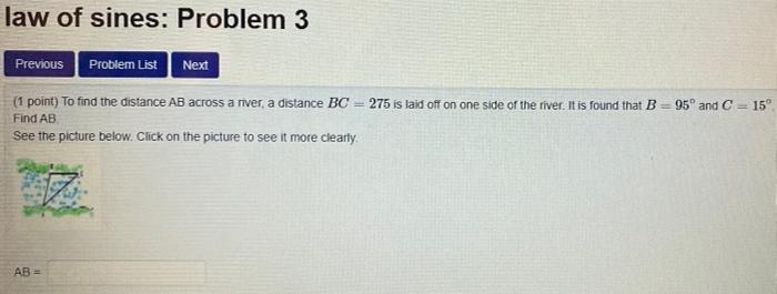 Solved law of cosines: Problem 2 Previous Problem List Next | Chegg.com