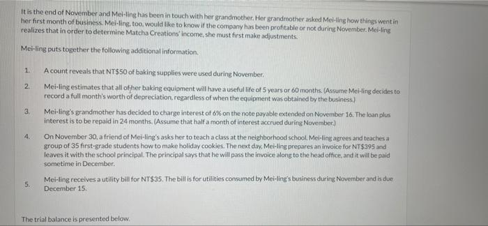 Solved It is the end of November and Mel-ling has been in | Chegg.com