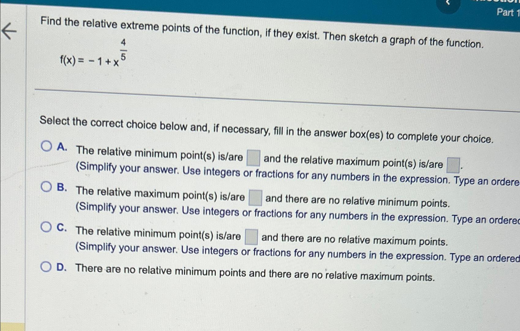 Solved Find the relative extreme points of the function, if | Chegg.com
