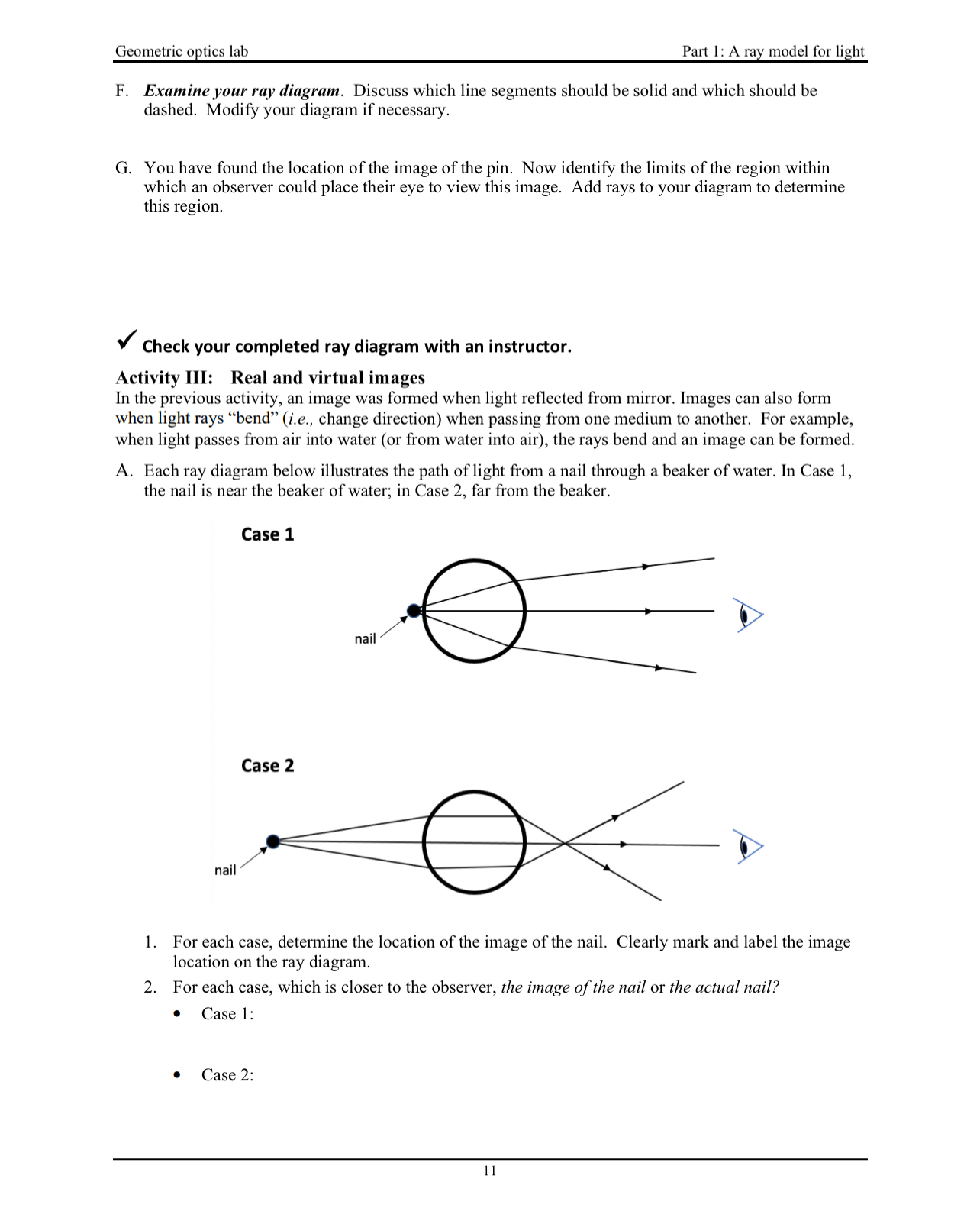 Solved Geometric optics labPart 1: A ray model for lightF. | Chegg.com