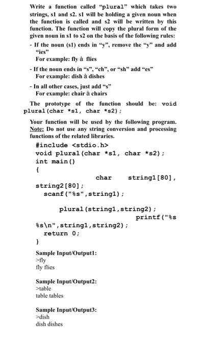 Solved Write a function called "plural" which takes two | Chegg.com