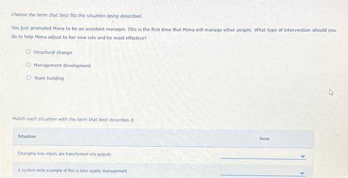 Choose the term that best fits the situation being | Chegg.com