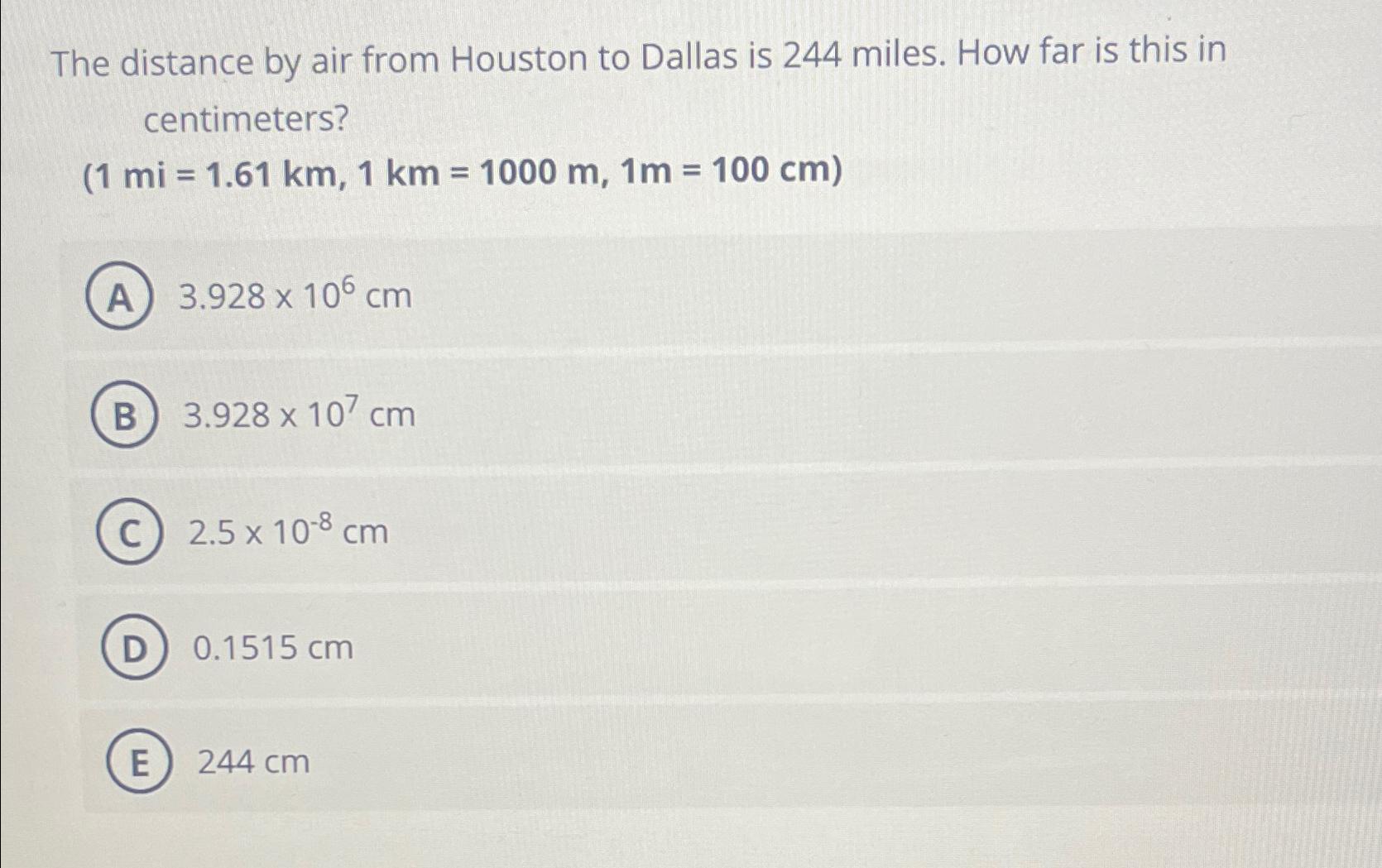 Solved The distance by air from Houston to Dallas is 244 | Chegg.com