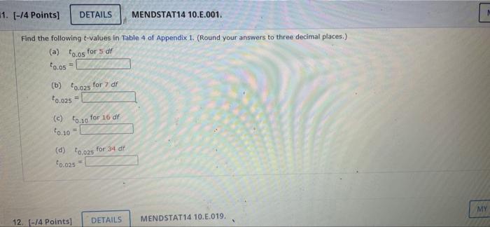 Solved 1. [-14 Points) DETAILS MENDSTAT14 10.E.001. Find the | Chegg.com