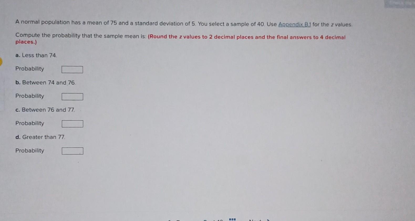 Solved A normal population has a mean of 75 and a standard | Chegg.com