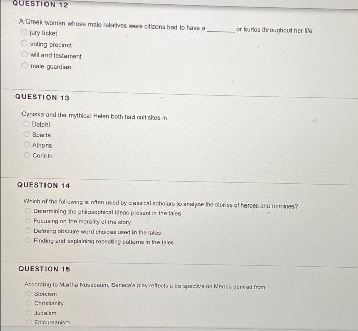 Solved QUESTION 12 or kurios throughout her life A Greek | Chegg.com