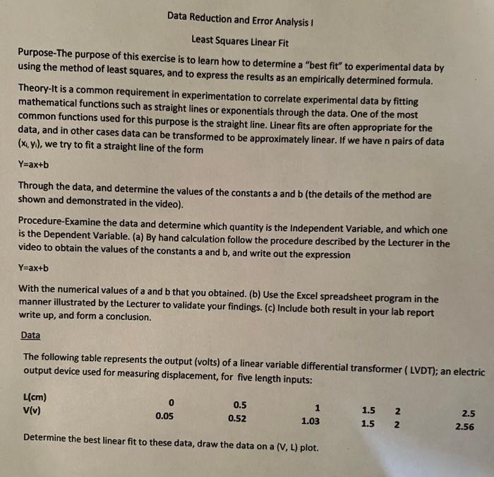 Solved Data Reduction and Error Analysis I Least Squares | Chegg.com