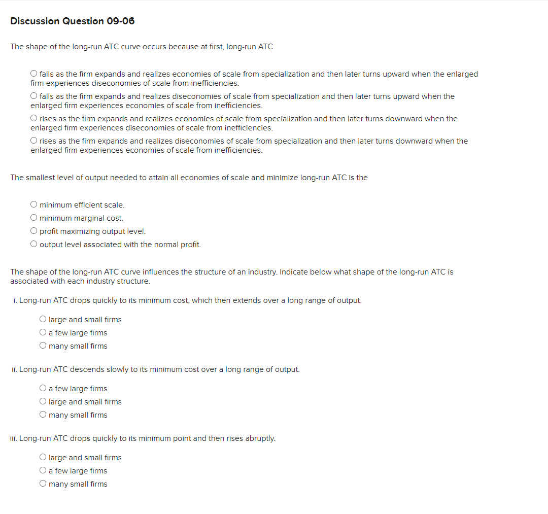 Solved Discussion Question 09-06The shape of the long-run | Chegg.com