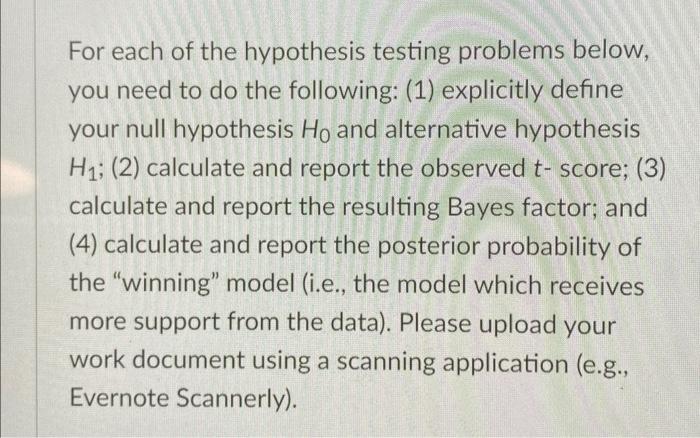 Solved For each of the hypothesis testing problems below, | Chegg.com