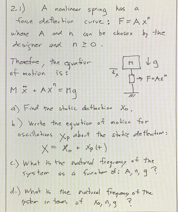 Solved 2-1) A nonlinear spring has a force deflection curve: | Chegg.com