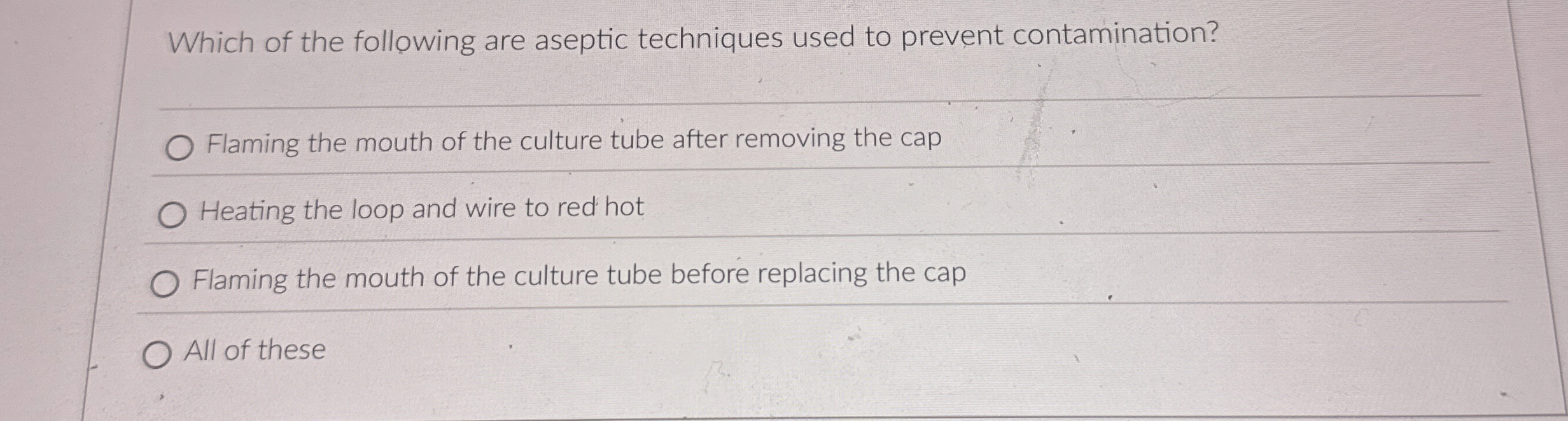 Solved Which of the following are aseptic techniques used to | Chegg.com