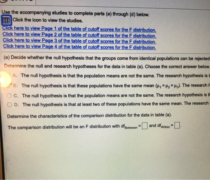 Solved the comparison distribution will be an F distribution | Chegg.com