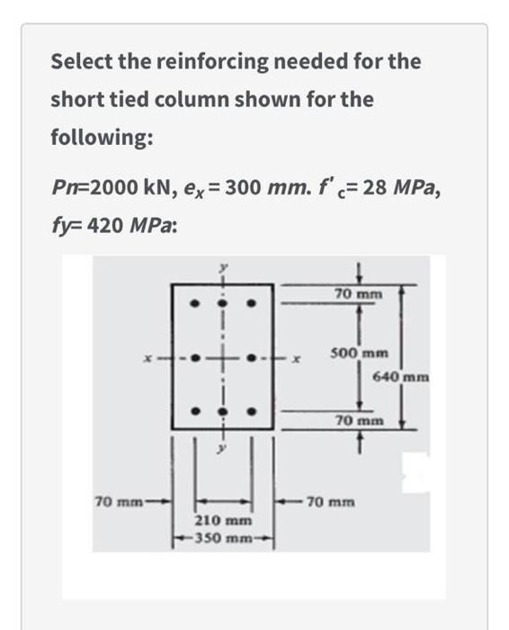 Solved Select the reinforcing needed for the short tied | Chegg.com