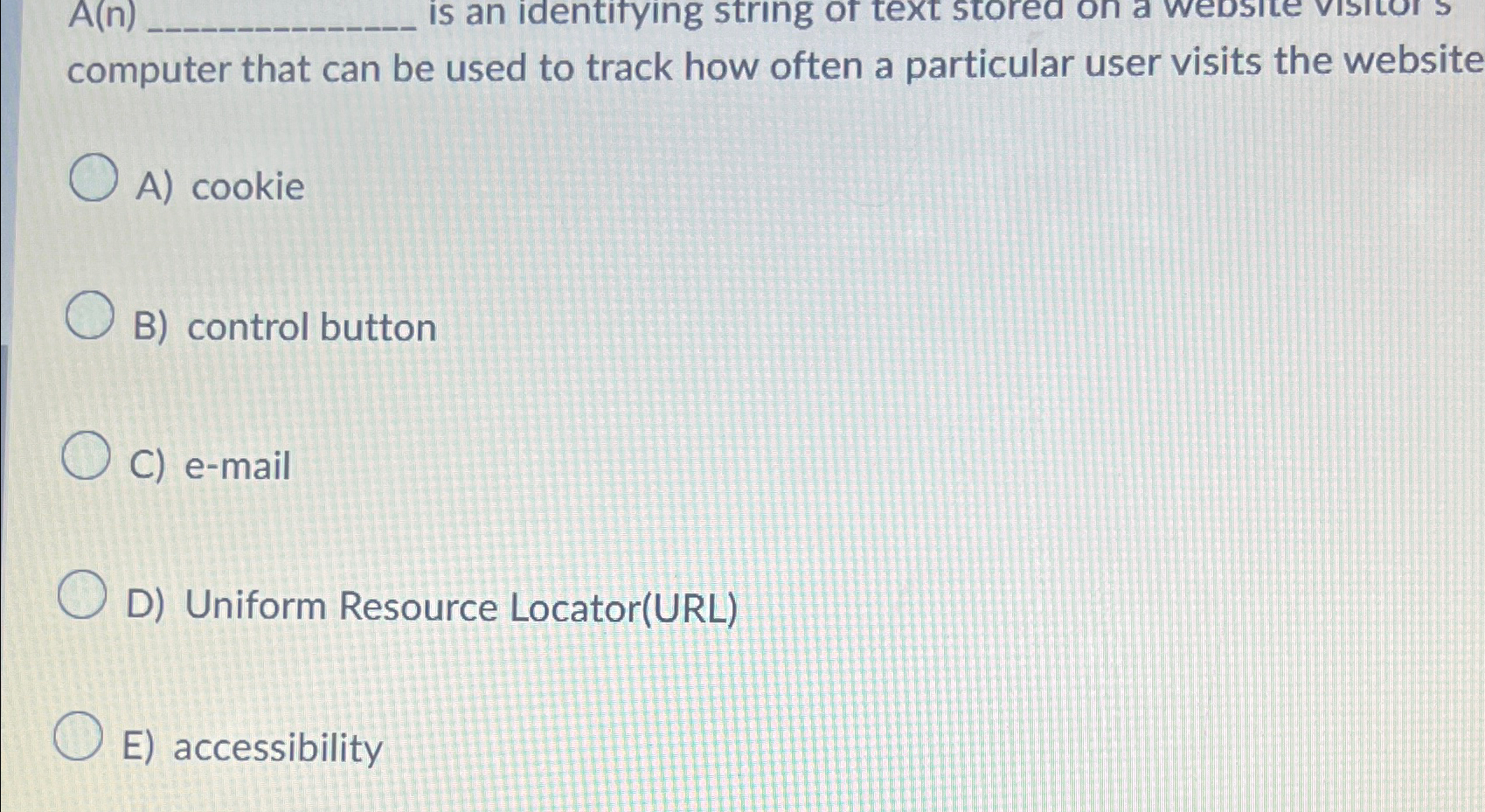Solved A(n)is an identifying string of text storea on a | Chegg.com