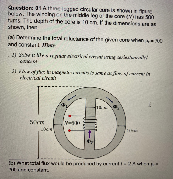 Solved Question: 01 A three-legged circular core is shown in | Chegg.com