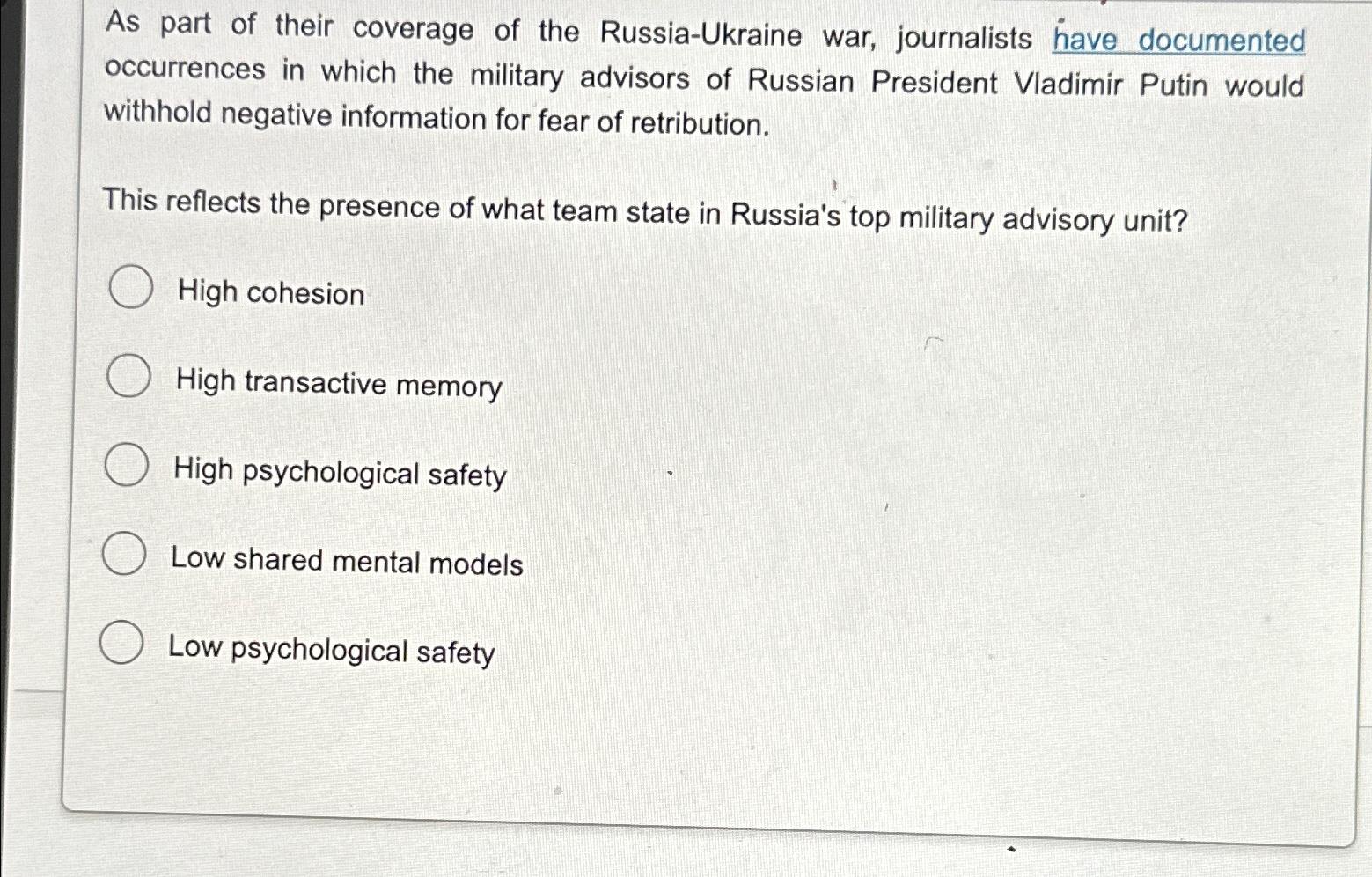 Solved As part of their coverage of the Russia-Ukraine war, | Chegg.com