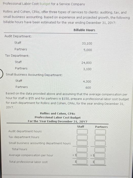 Solved Professional Labor Cost Budget for a Service Company | Chegg.com