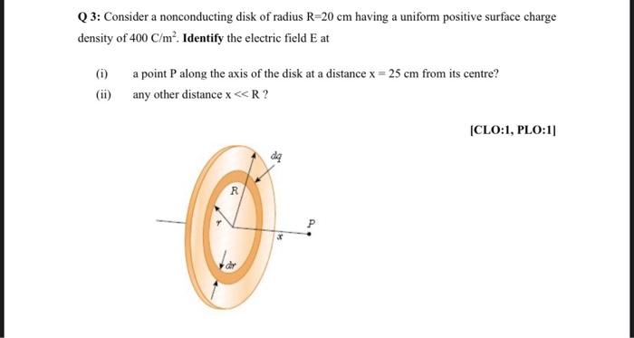 Solved Q3: Consider a nonconducting disk of radius R=20 cm | Chegg.com