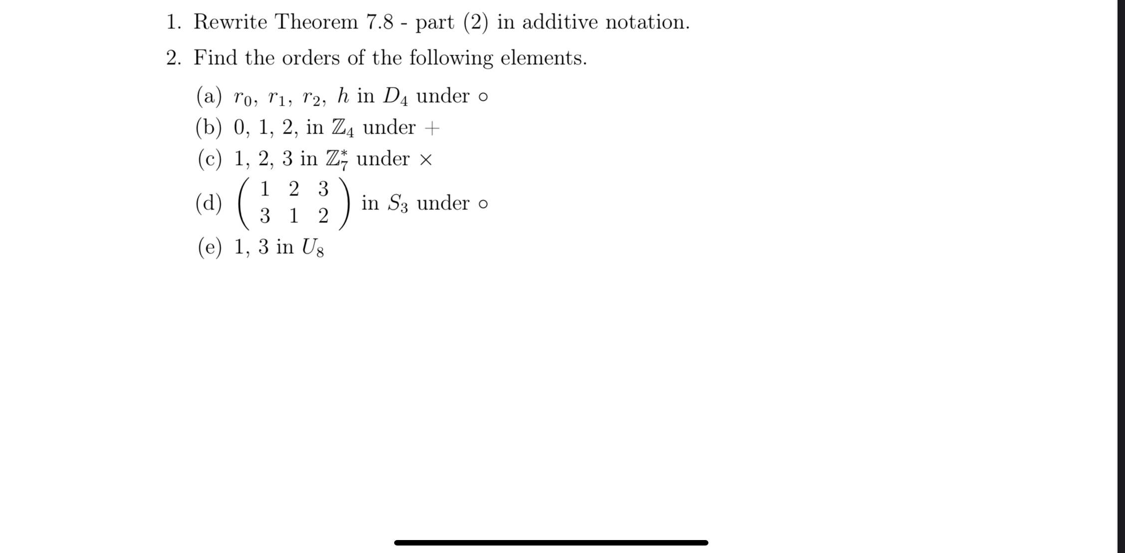 Solved Rewrite Theorem 7.8 - ﻿part (2) ﻿in additive | Chegg.com
