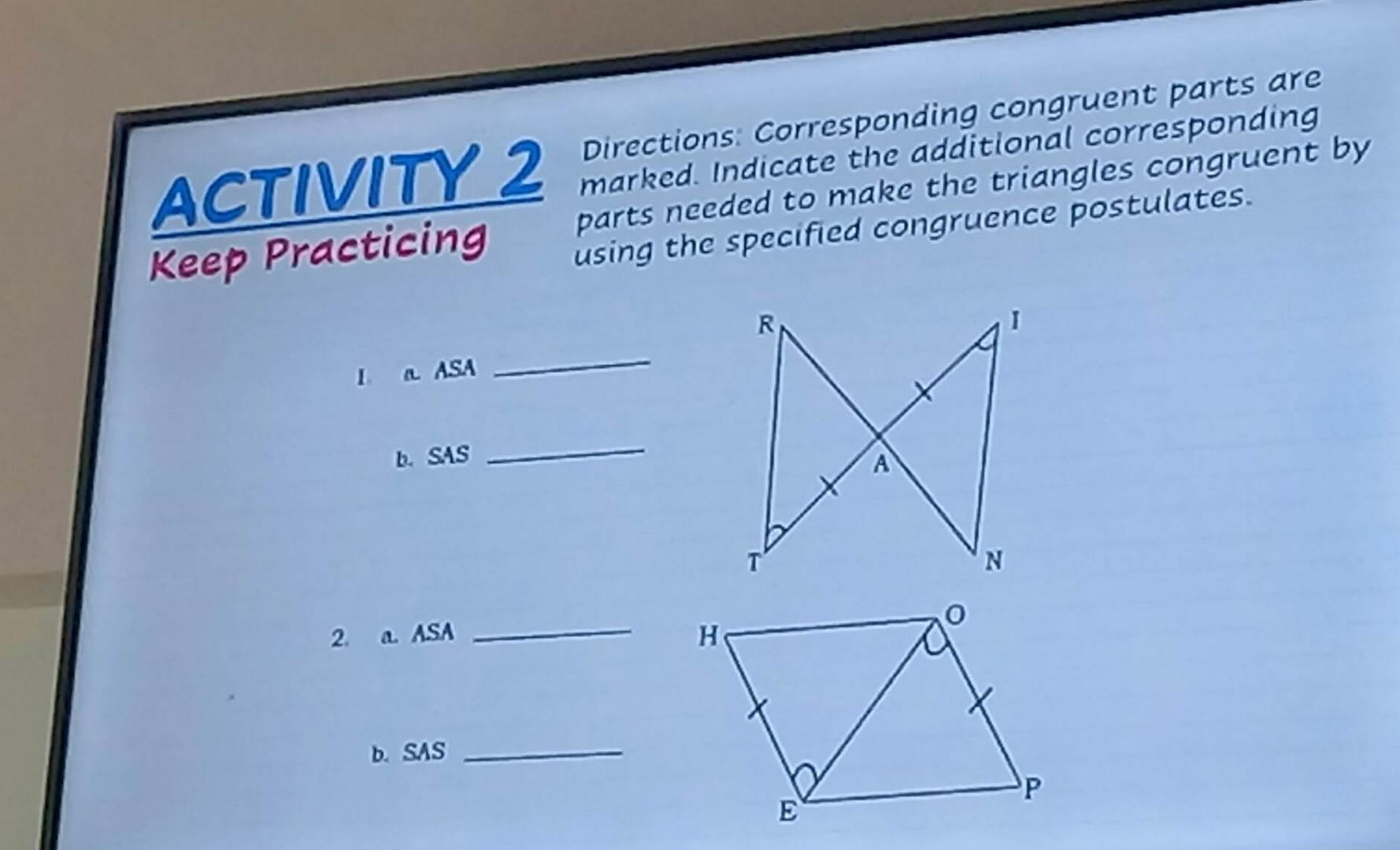 Solved 2 Directions: Corresponding congruent parts are | Chegg.com