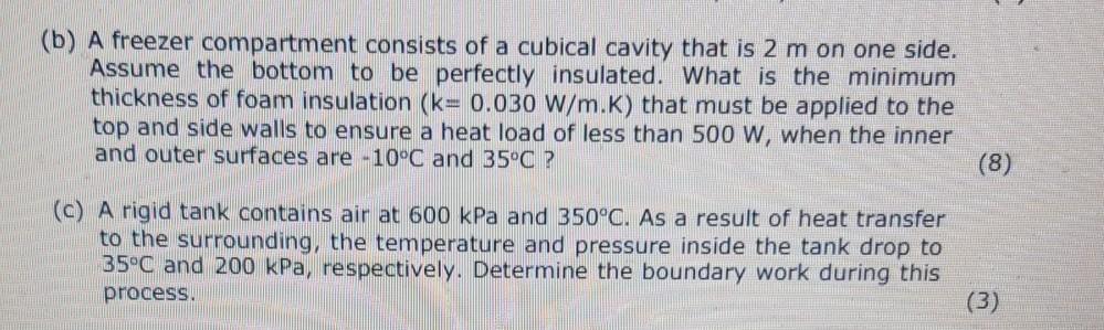 Solved (b) A freezer compartment consists of a cubical | Chegg.com