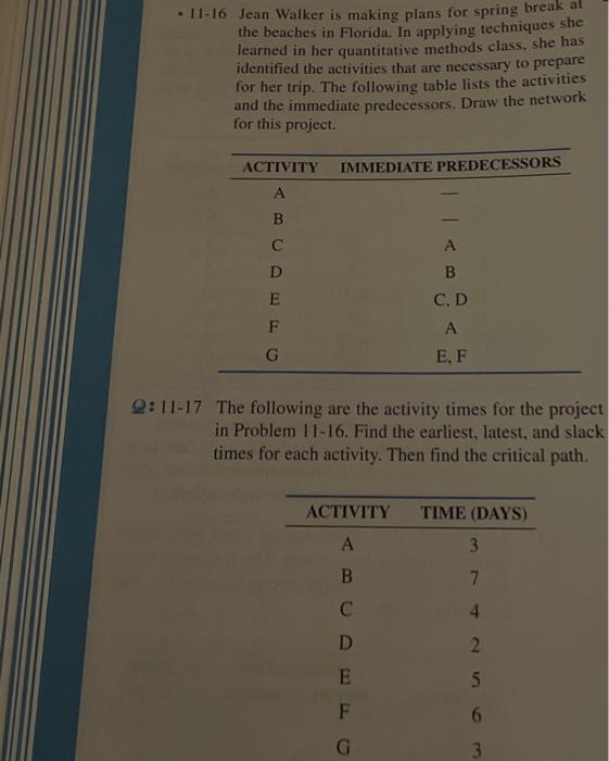 Solved • 11-16 Jean Walker is making plans for spring break | Chegg.com