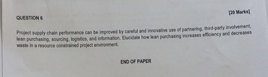 Solved Project supply chain performance can be improved by | Chegg.com